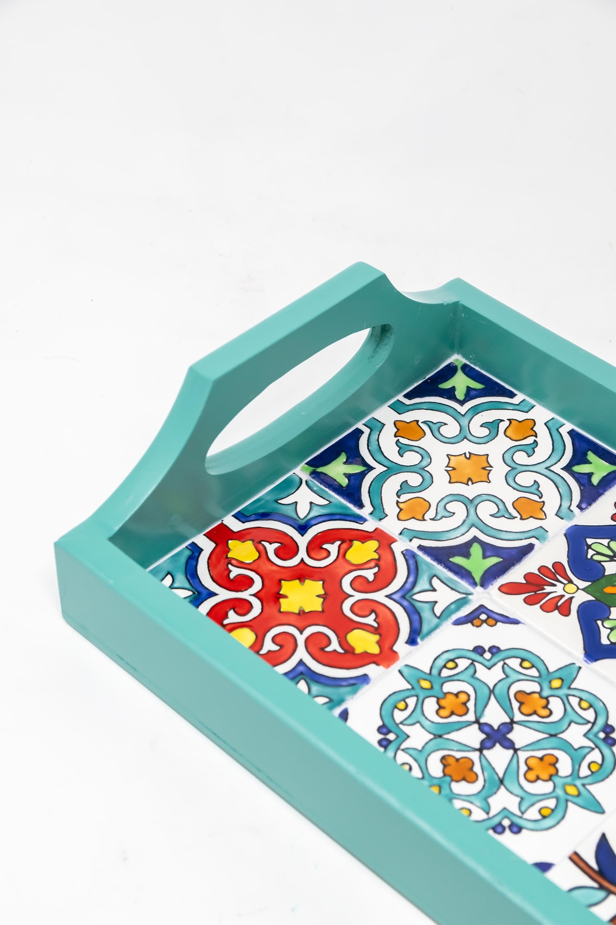 Handcrafted Small Rectangular Wooden Tray (Blue) - Handmade Tray - Souq ...