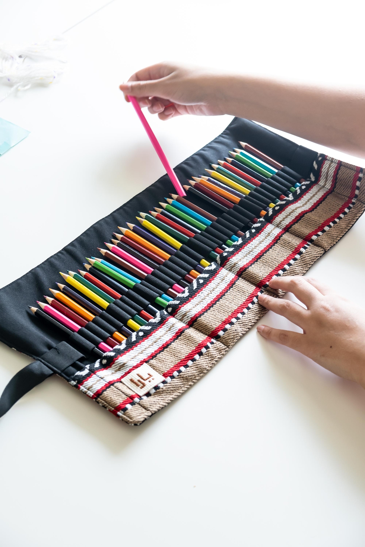 Black and Beige Roll Up Pen Case - Souq Fann