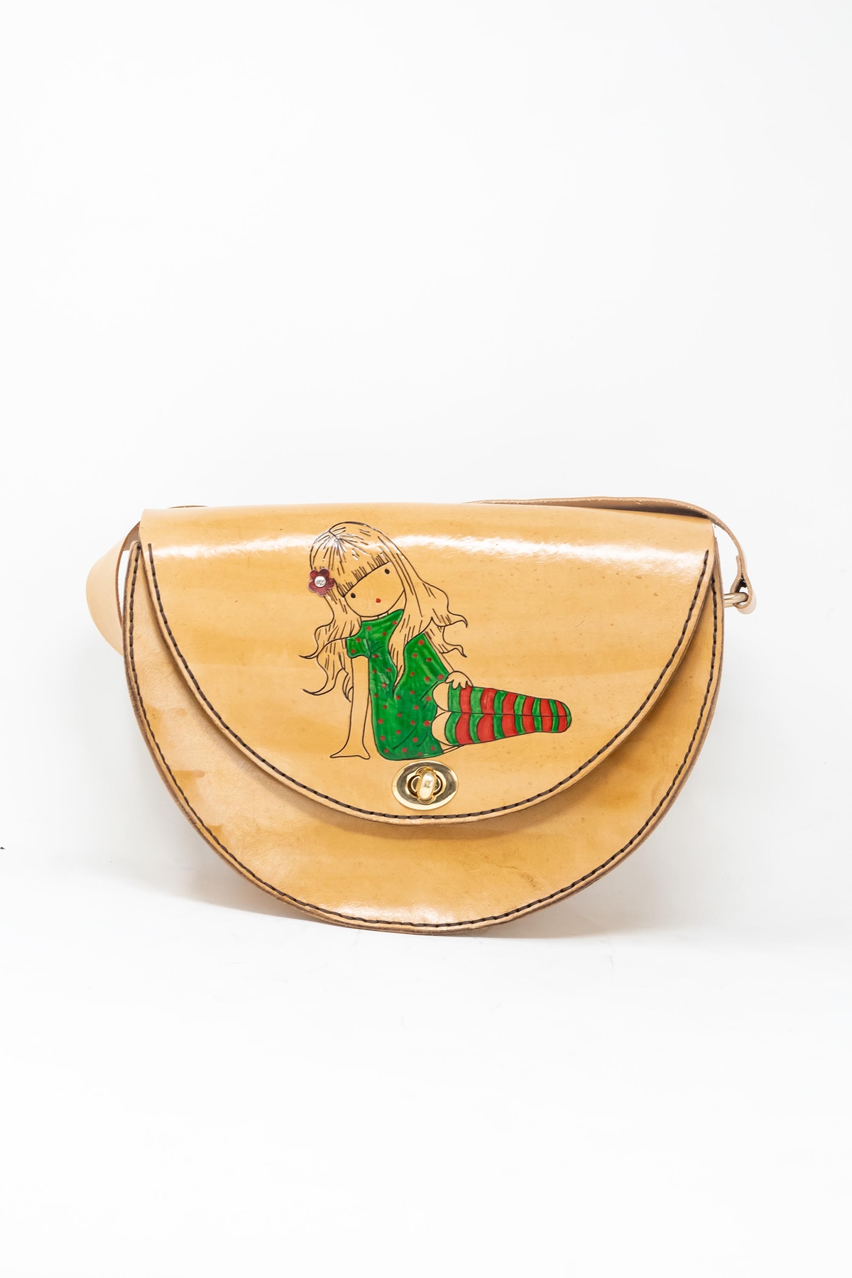 Beige Genuine Leather Crossbody Bag - Souq Fann