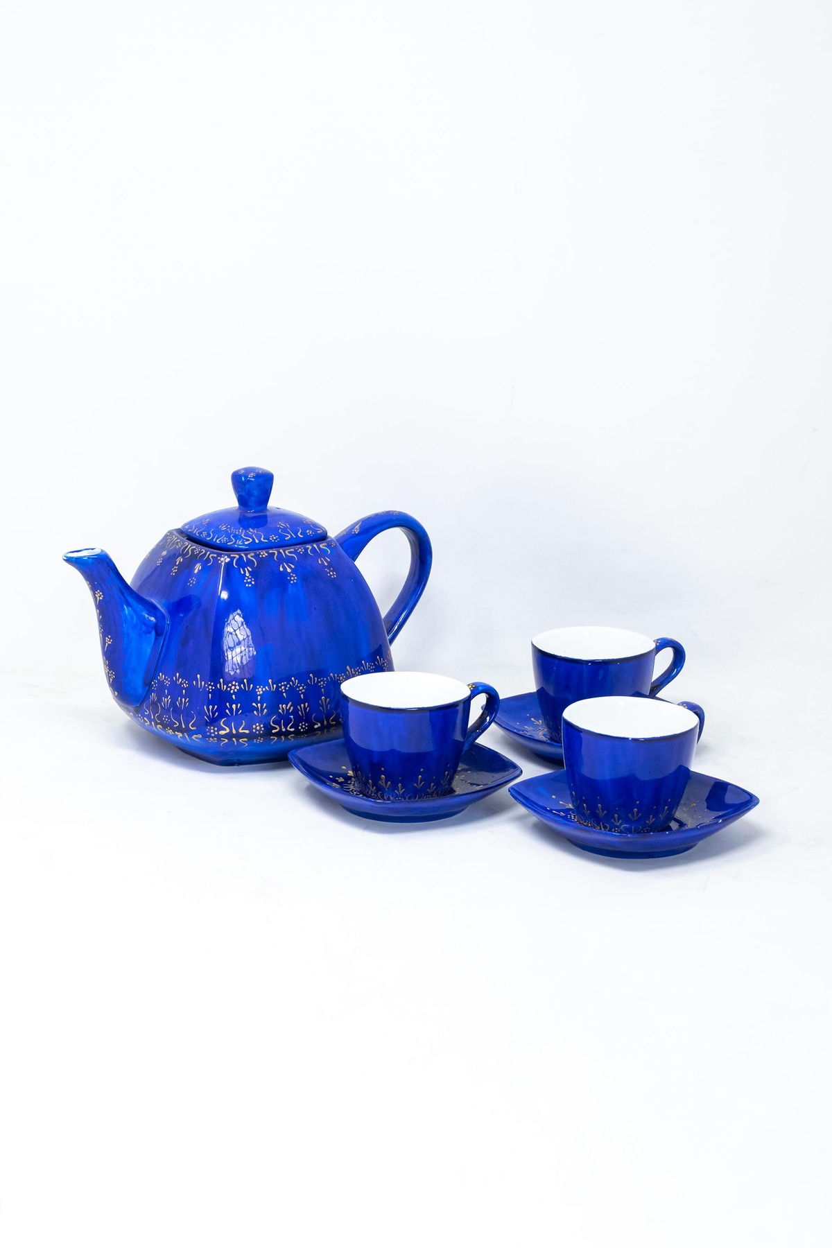 Navy Blue Porcelain Teapot and Tea Cups Set - Souq Fann