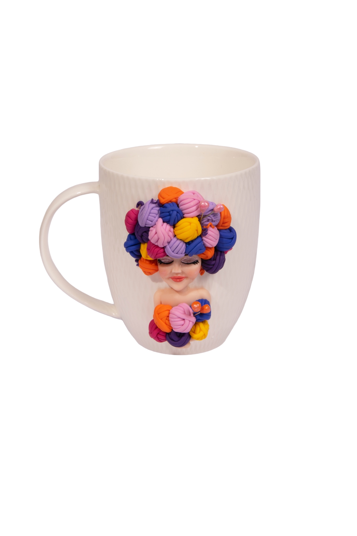 White Ceramic Mug Decorated with Hand-Formed Woman Figure - Souq Fann