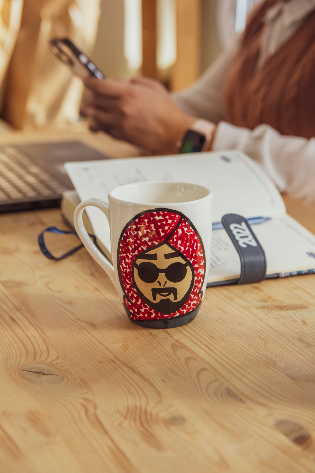 White Ceramic Mug with Hand Paintings of a Man Wearing Shemagh ...