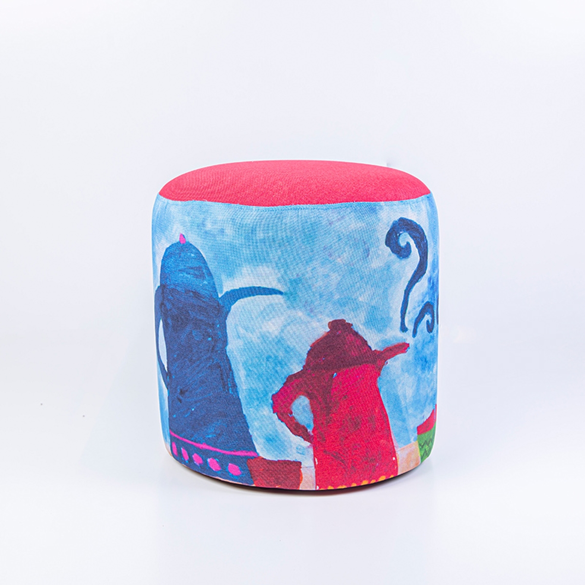 Small Ottoman Pouf Decorated with Coffeepot Drawings Inspired By ...