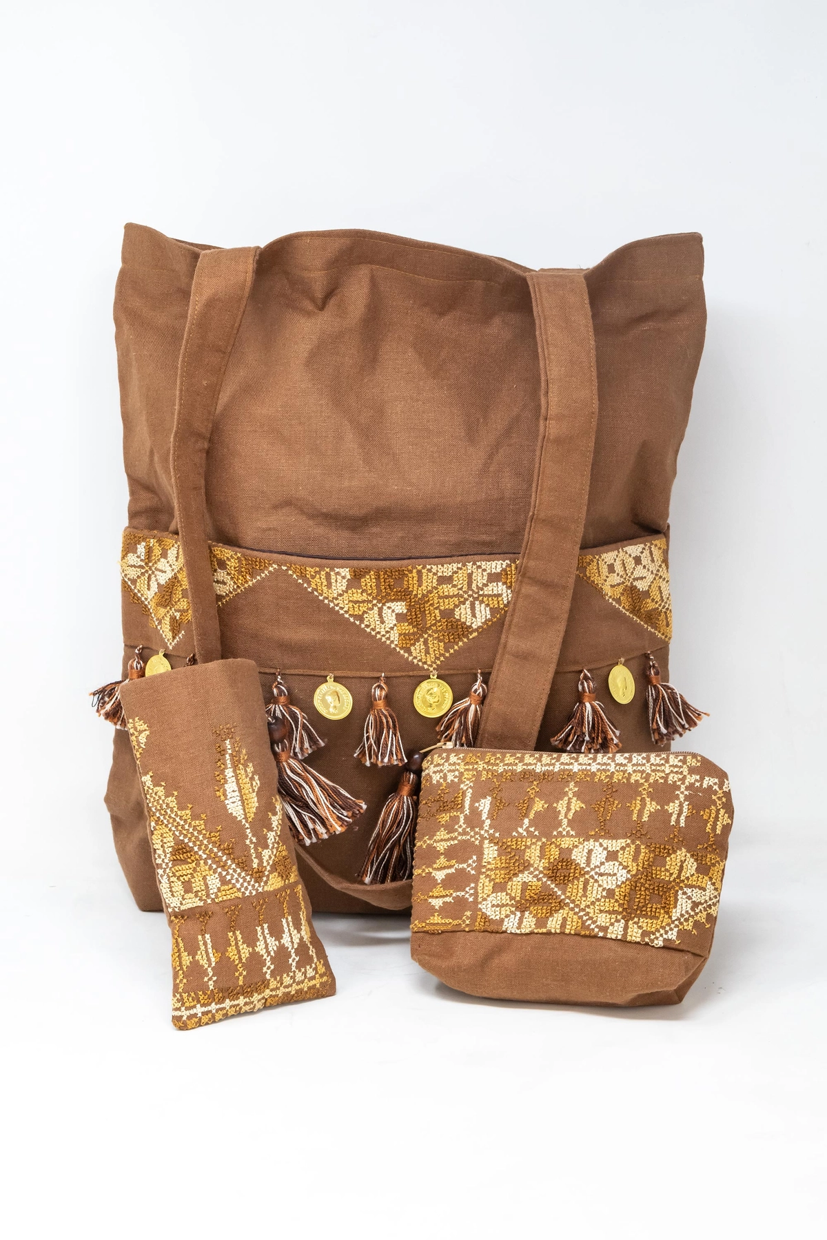 Set Of Three Bags - Multi Colors - Brown - Souq Fann