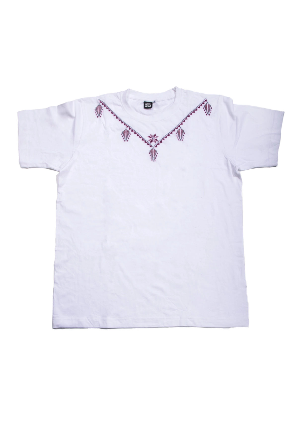 White T-Shirt with Colorful Hand Embroidery Patterns Around the Collar ...