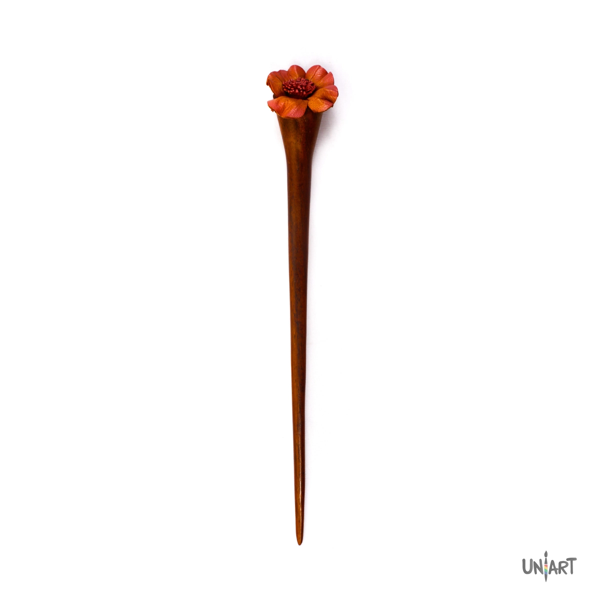 Handmade Wooden and leather Peony Flower Hair Stick - Souq Fann
